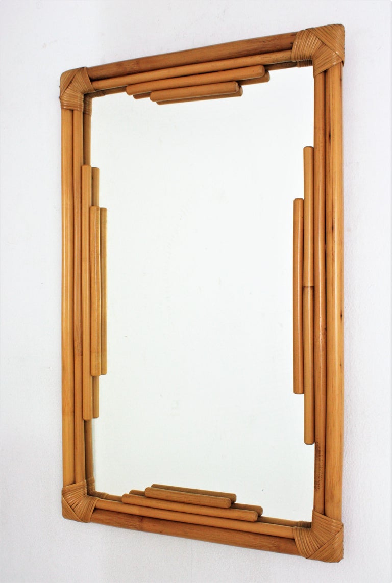 Bamboo Rattan Large Rectangular Wall Mirror at 1stDibs