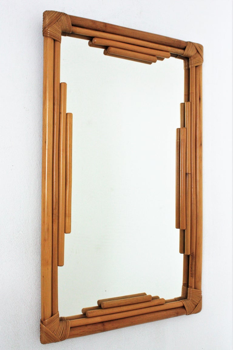 Bamboo Rattan Large Rectangular Wall Mirror at 1stDibs