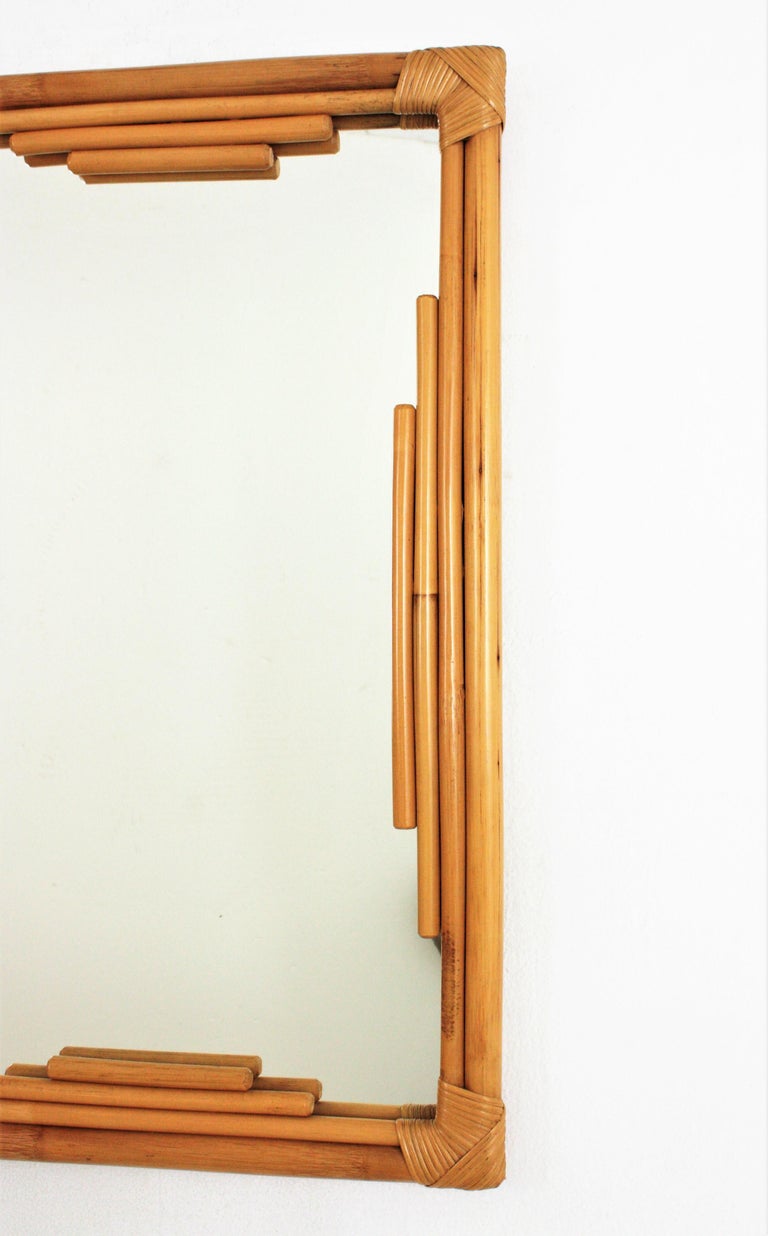 Bamboo Rattan Large Rectangular Wall Mirror at 1stDibs