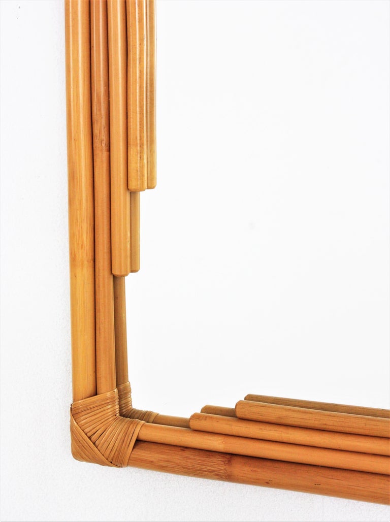 Bamboo Rattan Large Rectangular Wall Mirror at 1stDibs