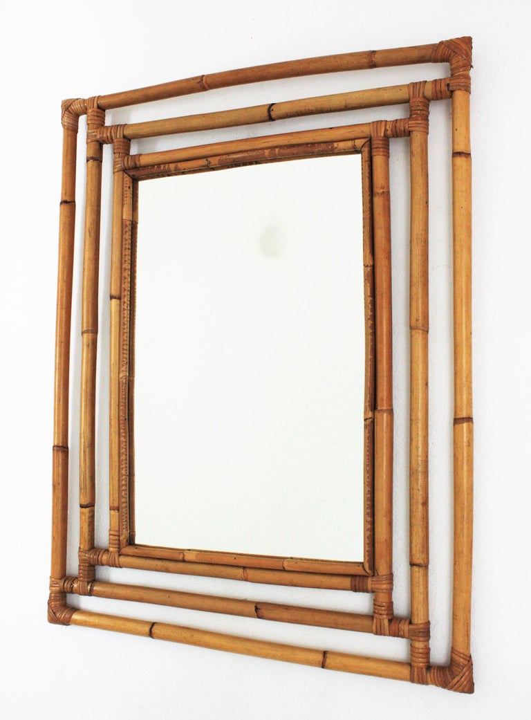 Bamboo Rattan Rectangular Large Mirror with Geometric Frame, 1960s at ...