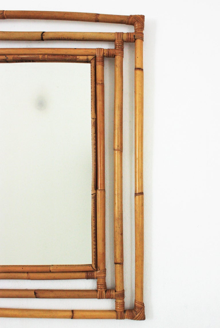 Bamboo Rattan Rectangular Large Mirror with Geometric Frame, 1960s at ...