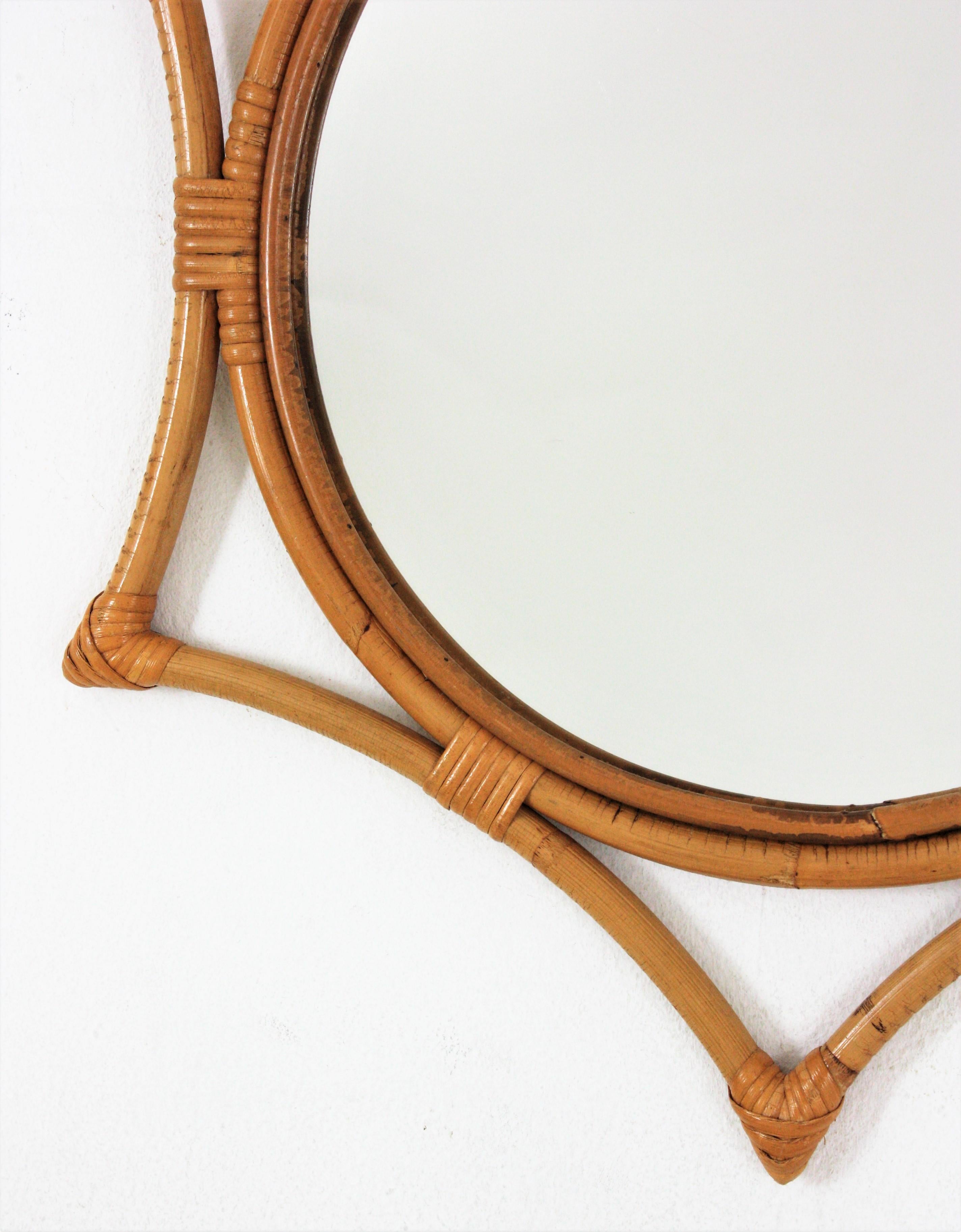 Bamboo Rattan Starburst Sunburst Mirror, 1960s For Sale at 1stDibs