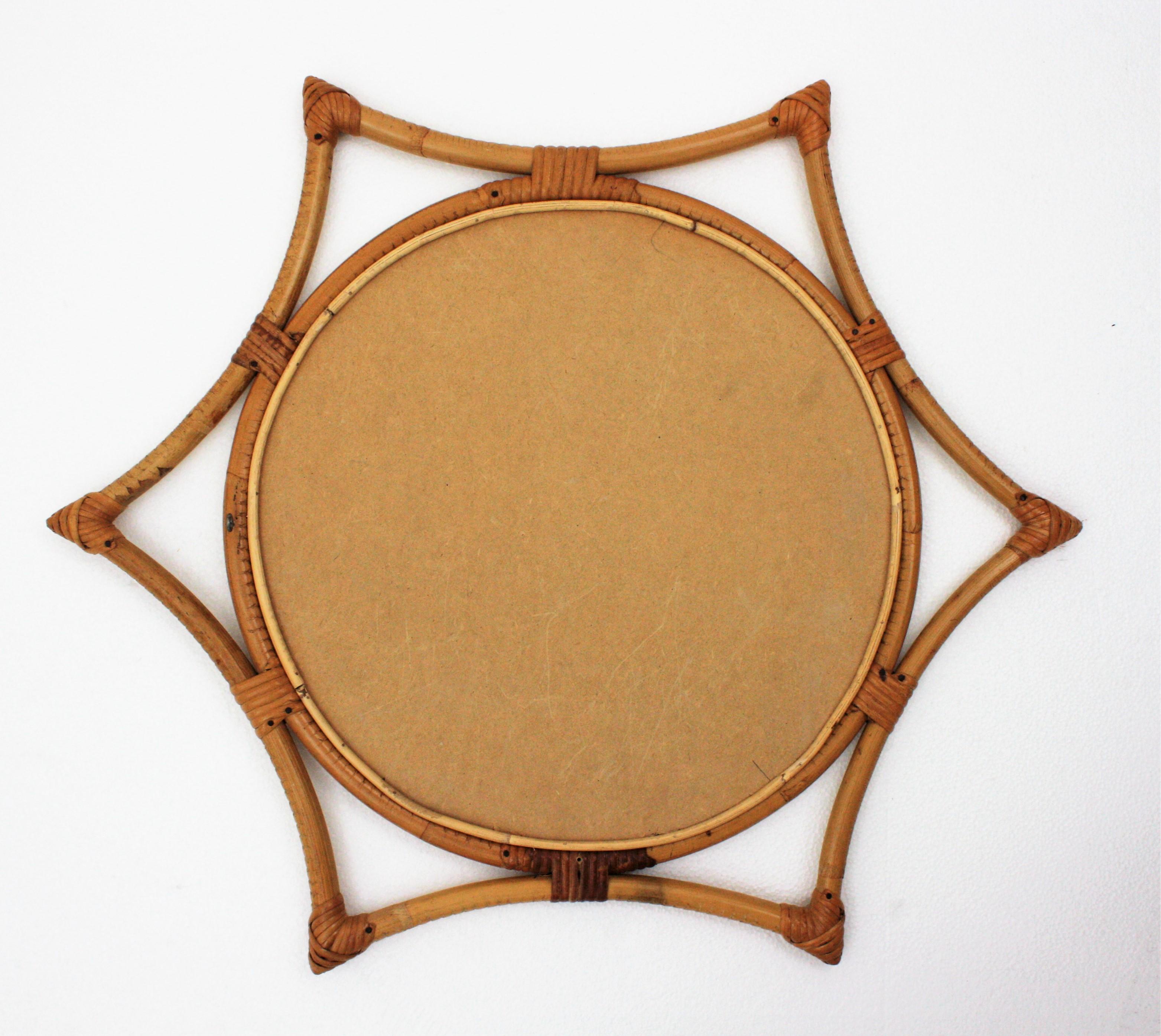 Bamboo Rattan Starburst Sunburst Mirror, 1960s For Sale at 1stDibs
