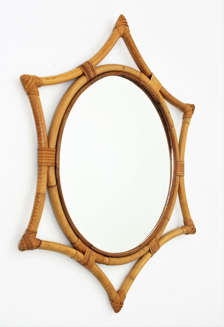 Bamboo Rattan Starburst Sunburst Mirror For Sale at 1stDibs