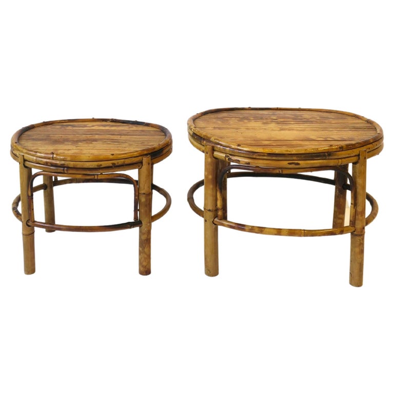 Bamboo Side Drinks Nesting Tables or Plant Stands, Set For Sale at 1stDibs