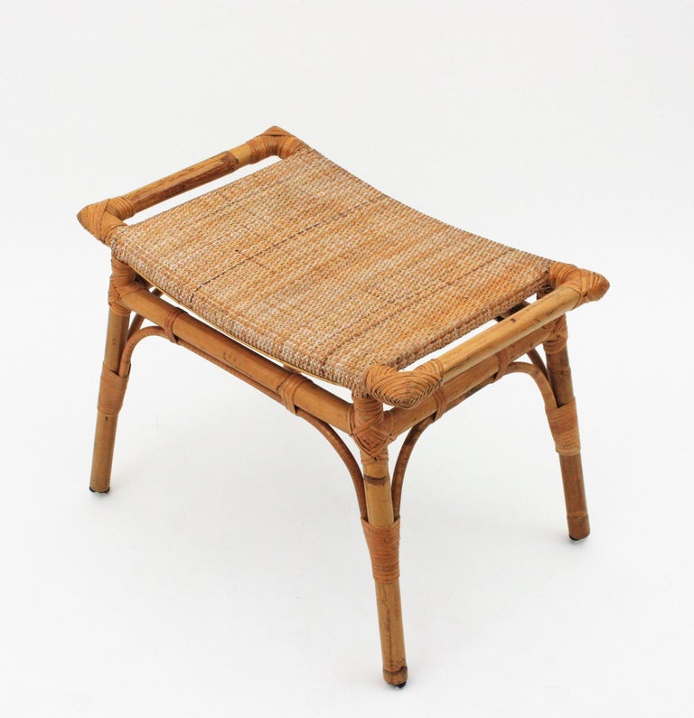 Bamboo Stool, Ottoman or Bench with Cane Seat at 1stDibs