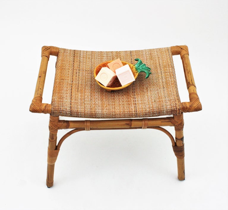 Bamboo Stool, Ottoman or Bench with Cane Seat at 1stDibs