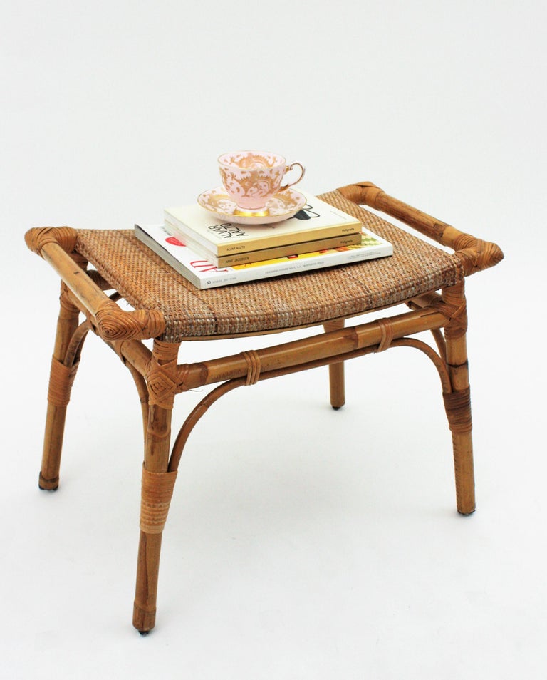 Bamboo Stool, Ottoman or Bench with Cane Seat at 1stDibs
