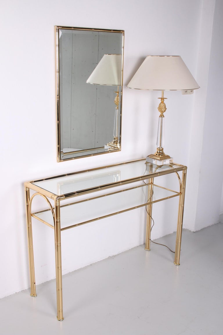Bamboo Style Sidetable with Mirror Gold Plated For Sale at 1stDibs