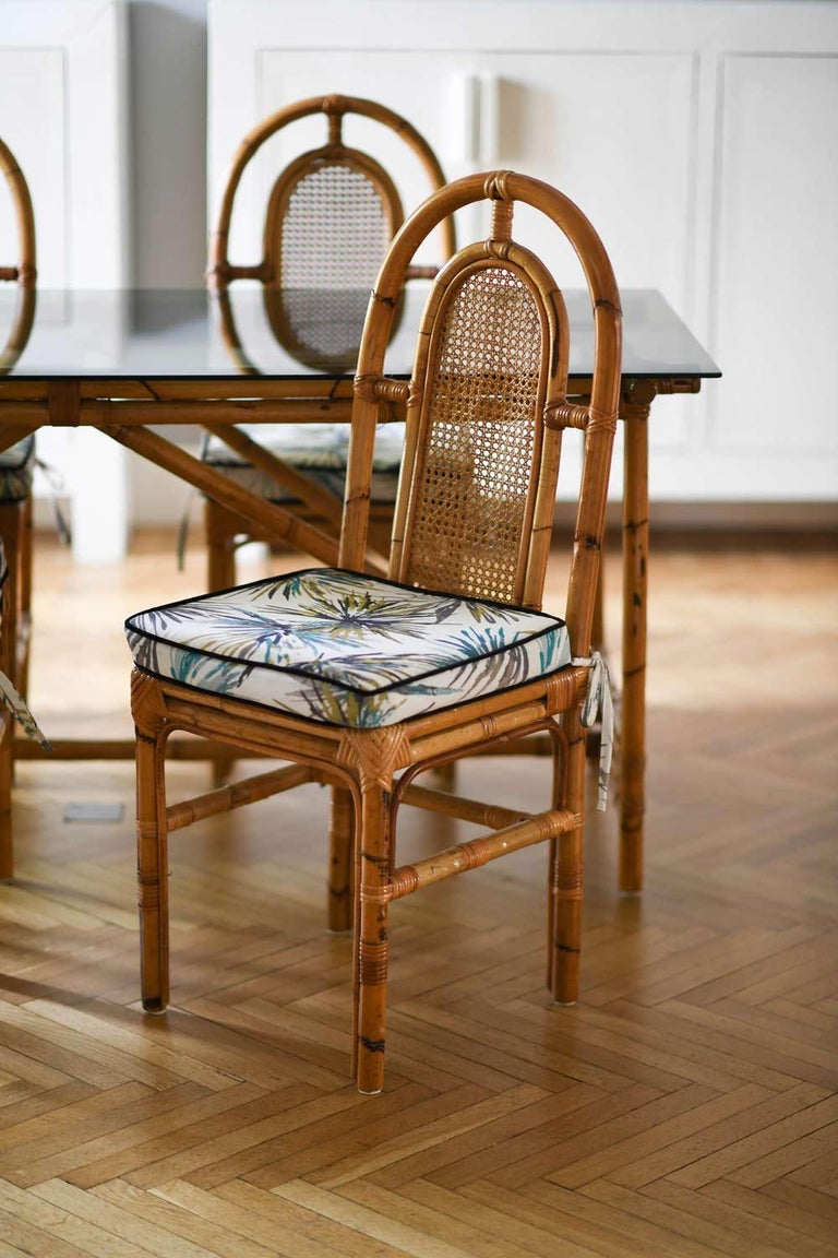 Bamboo Table with Glass Top and Set of 4 Bamboo Chairs For Sale at 1stDibs