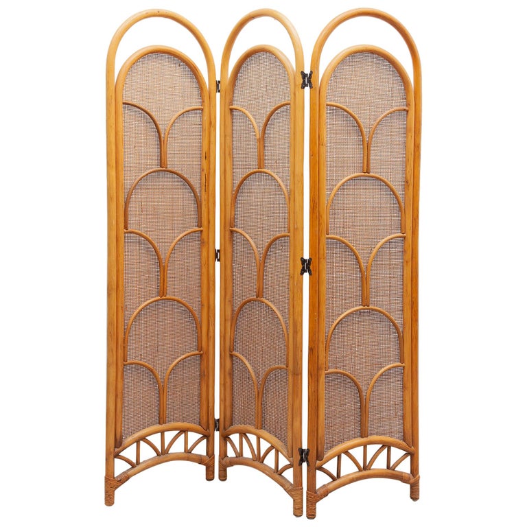 Bamboo Three Panel Room Screen, Italy, 1970s at 1stDibs