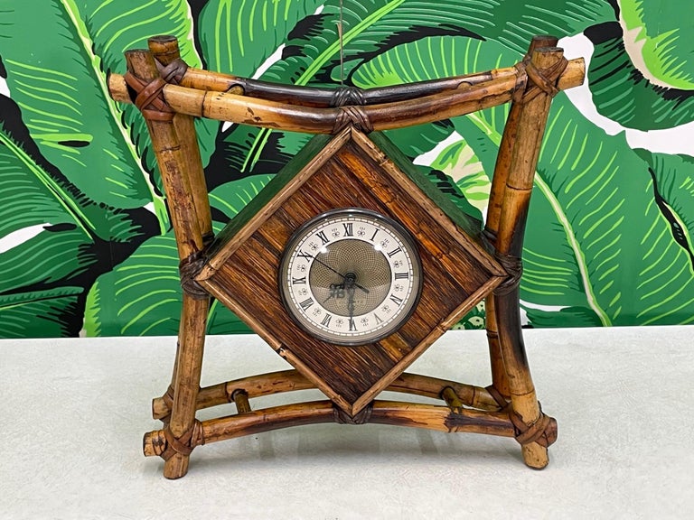 Bamboo Tiki Style Desk or Wall Clock For Sale at 1stDibs
