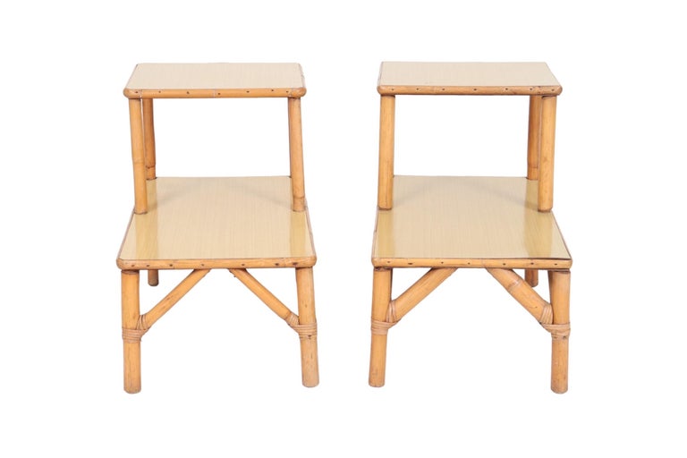Bamboo Two Tier Side Tables, a Pair For Sale at 1stDibs