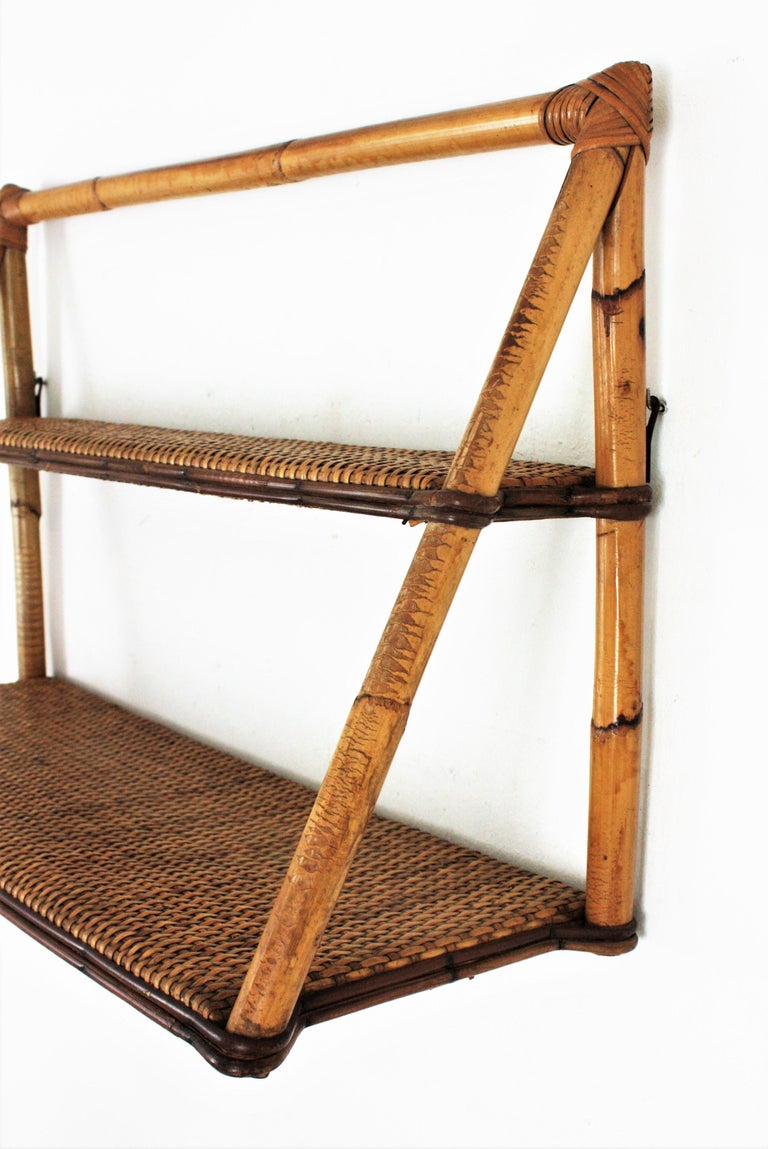 Bamboo Wicker Weave Wall Shelf, 1950s For Sale at 1stDibs