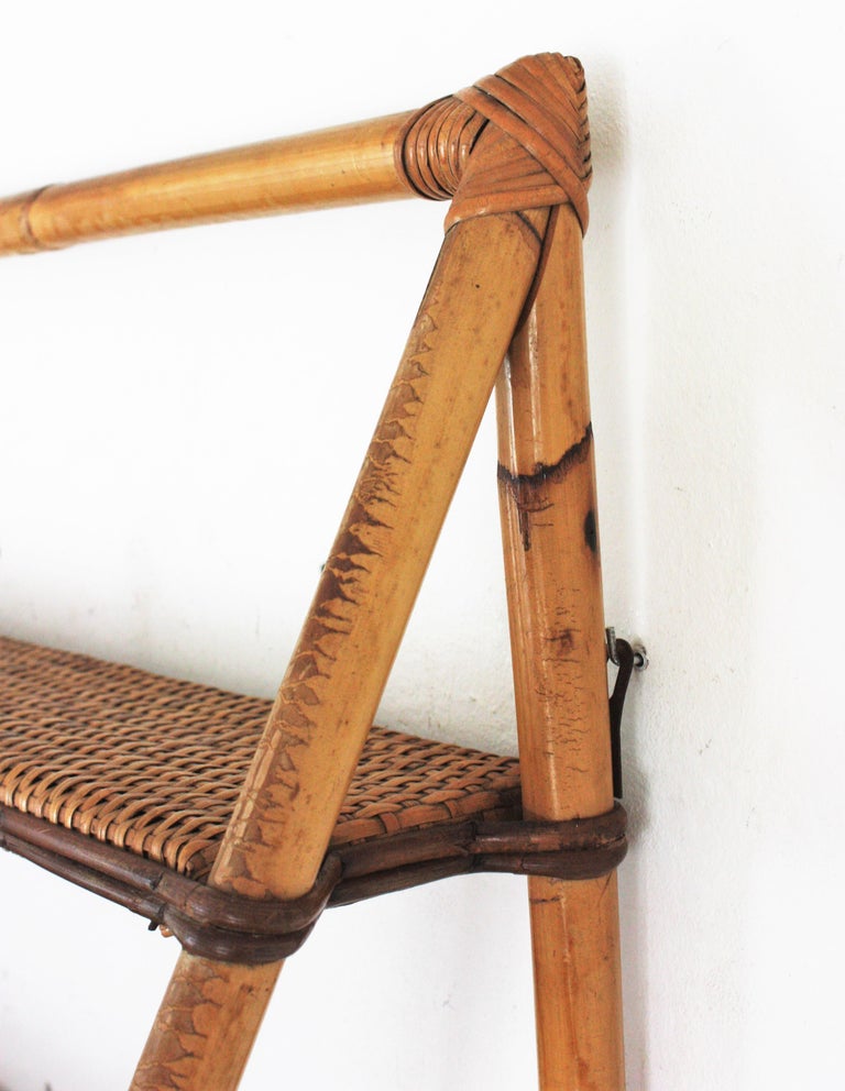 Bamboo Wicker Weave Wall Shelf, 1950s For Sale at 1stDibs