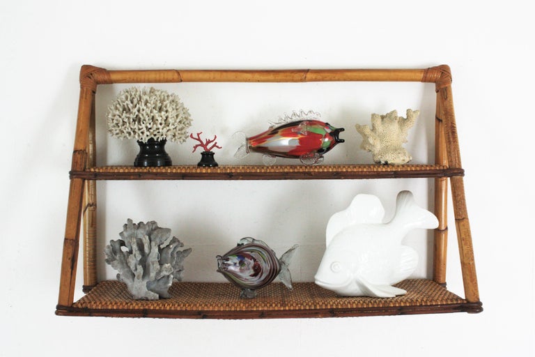 Bamboo Wicker Weave Wall Shelf, 1950s For Sale at 1stDibs