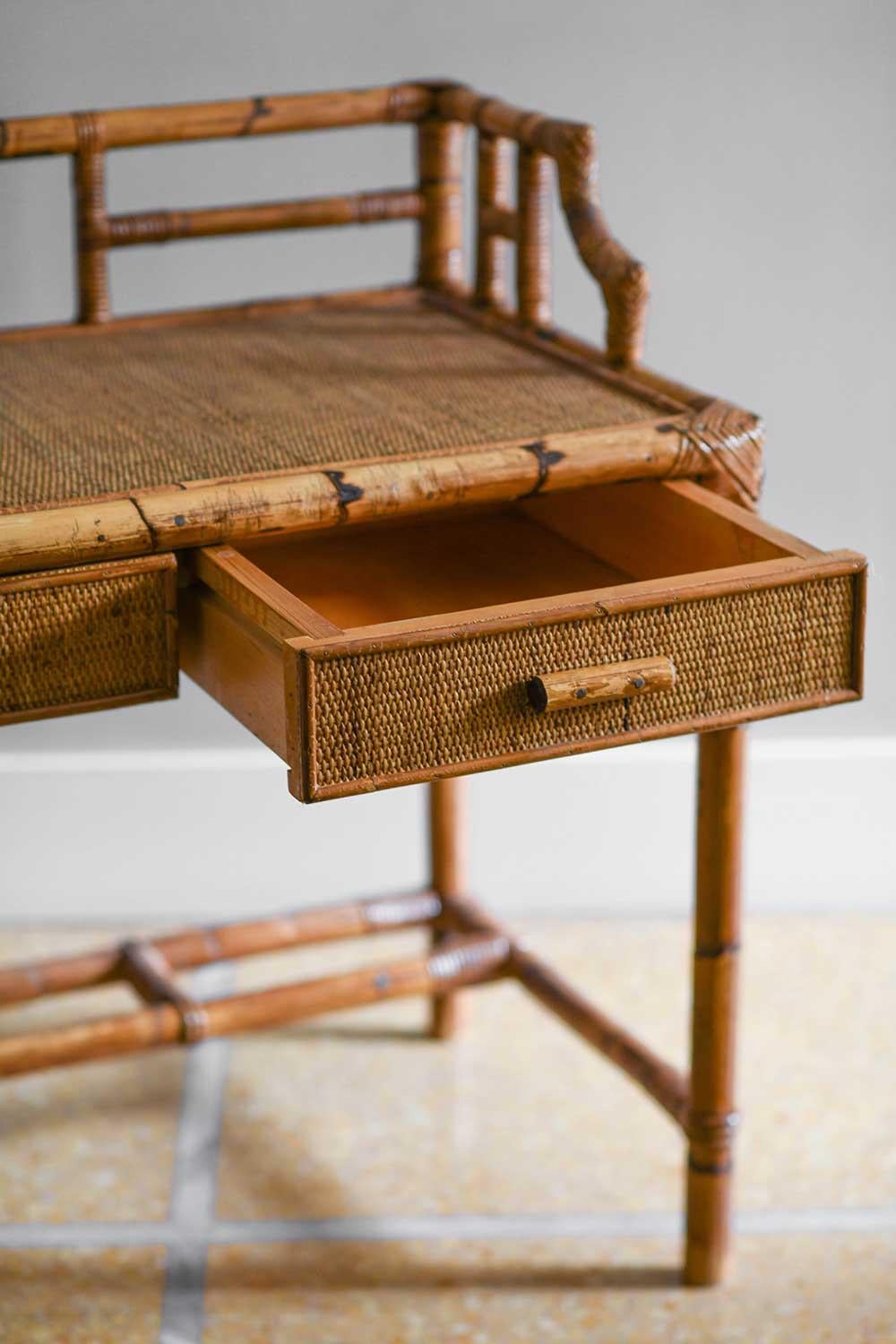 Bamboo Writing Desk with Drawers at 1stDibs