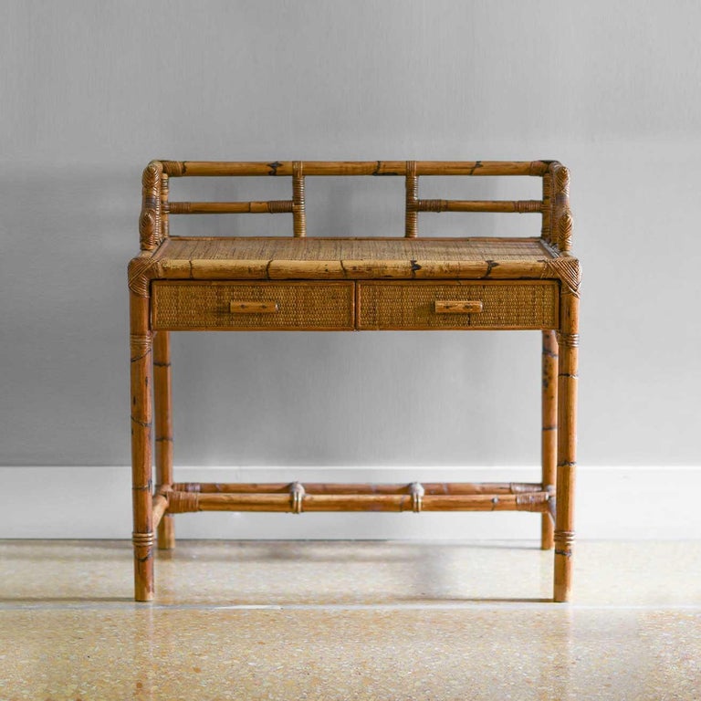 Bamboo writing desk with drawers For Sale at 1stDibs