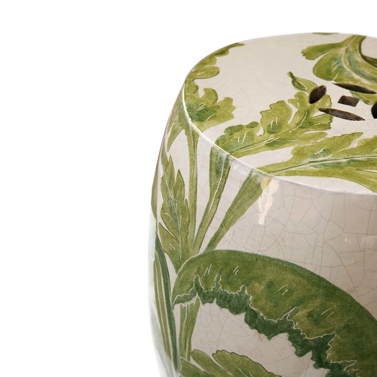 Banana Tree Leaves Ceramic Pouf with Fretworks For Sale at 1stDibs