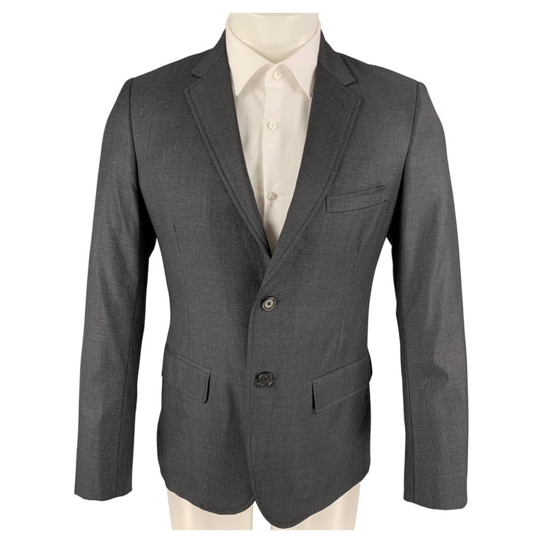 BAND OF OUTSIDERS Size 38 Charcoal Black Grid Wool Notch Lapel Sport ...