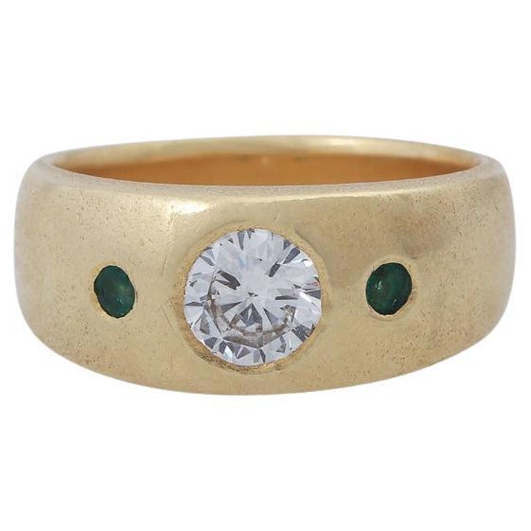 Band Ring with Brilliant Approx. 1 Ct Flanked by 2 Small Emeralds For ...