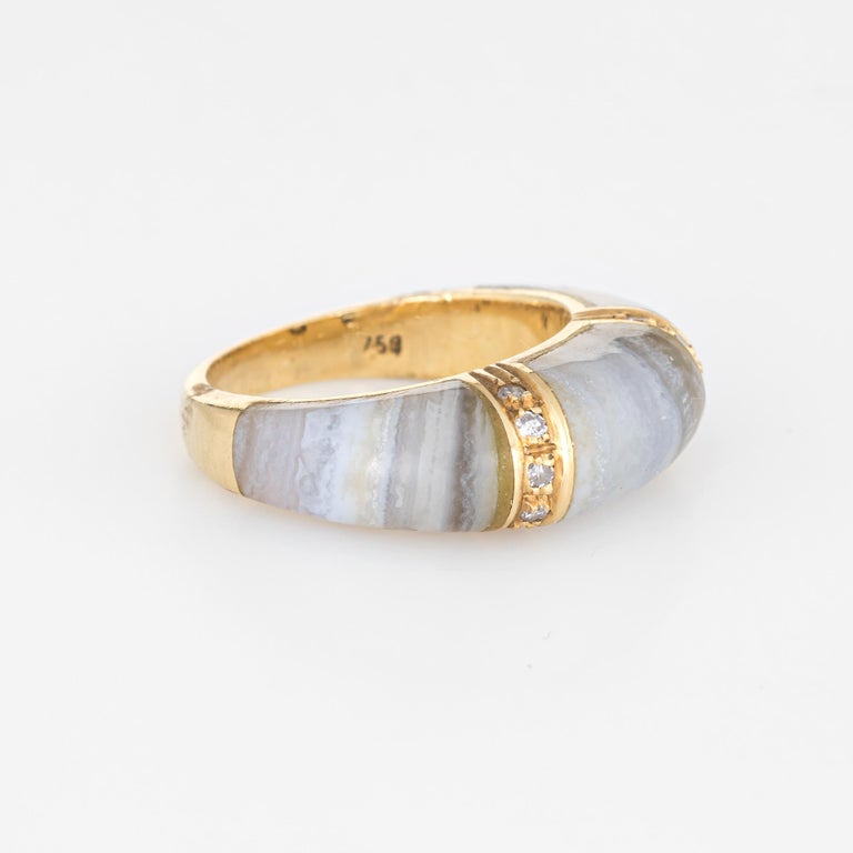 Banded Agate Diamond Ring 18 Karat Yellow Gold Dome Band Jewelry ...