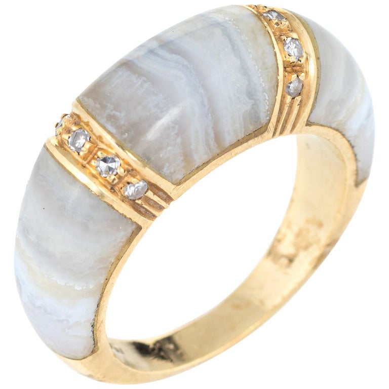 Banded Agate Diamond Ring 18 Karat Yellow Gold Dome Band Jewelry ...