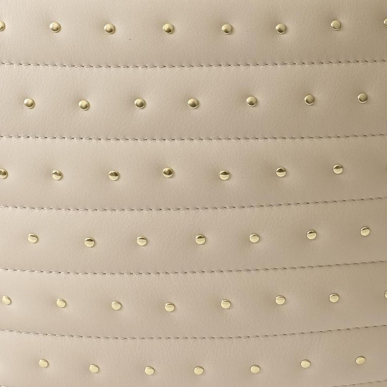 18" Banded and Studded Ottoman in Cream Leather and Brass by Moses ...