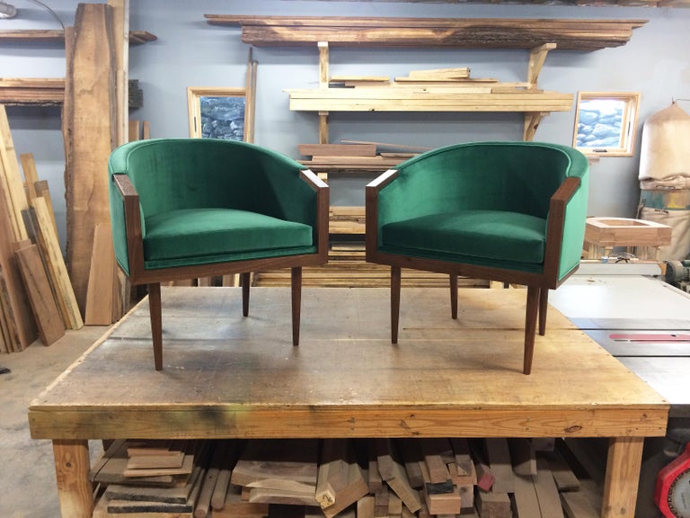 Club Chair with Walnut Banded Barrel Back and Hand-Turned, Tapered Legs ...