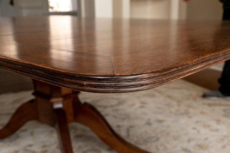 Banded Walnut Dining Table with Ornate Carved Pedestal Base For Sale at ...
