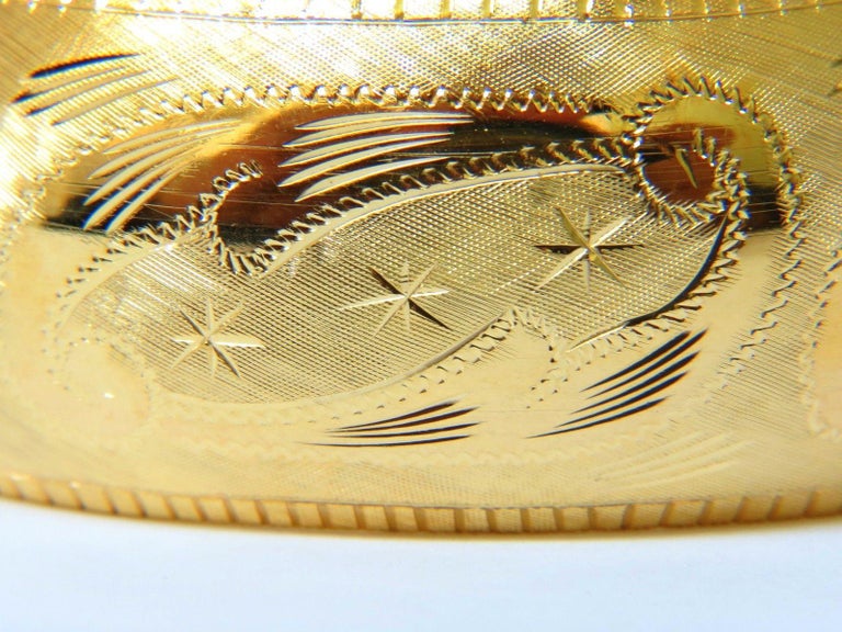 Bangle Bracelet 14 Karat Graver Etched Gilt Artistic Detail Button Snap ...