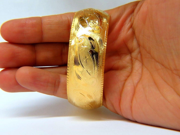 Bangle Bracelet 14 Karat Graver Etched Gilt Artistic Detail Button Snap ...