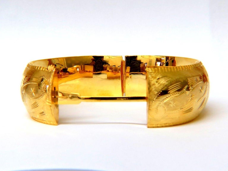 Bangle Bracelet 14 Karat Graver Etched Gilt Artistic Detail Button Snap ...