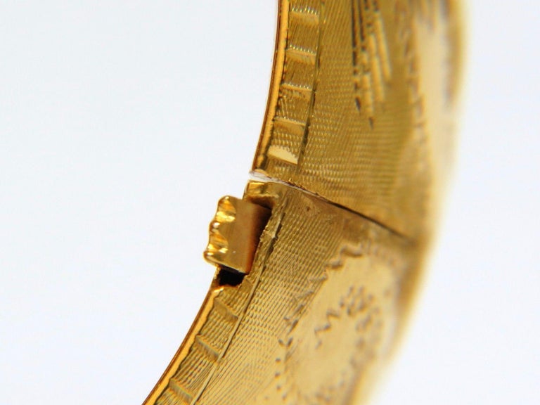 Bangle Bracelet 14 Karat Graver Etched Gilt Artistic Detail Button Snap ...