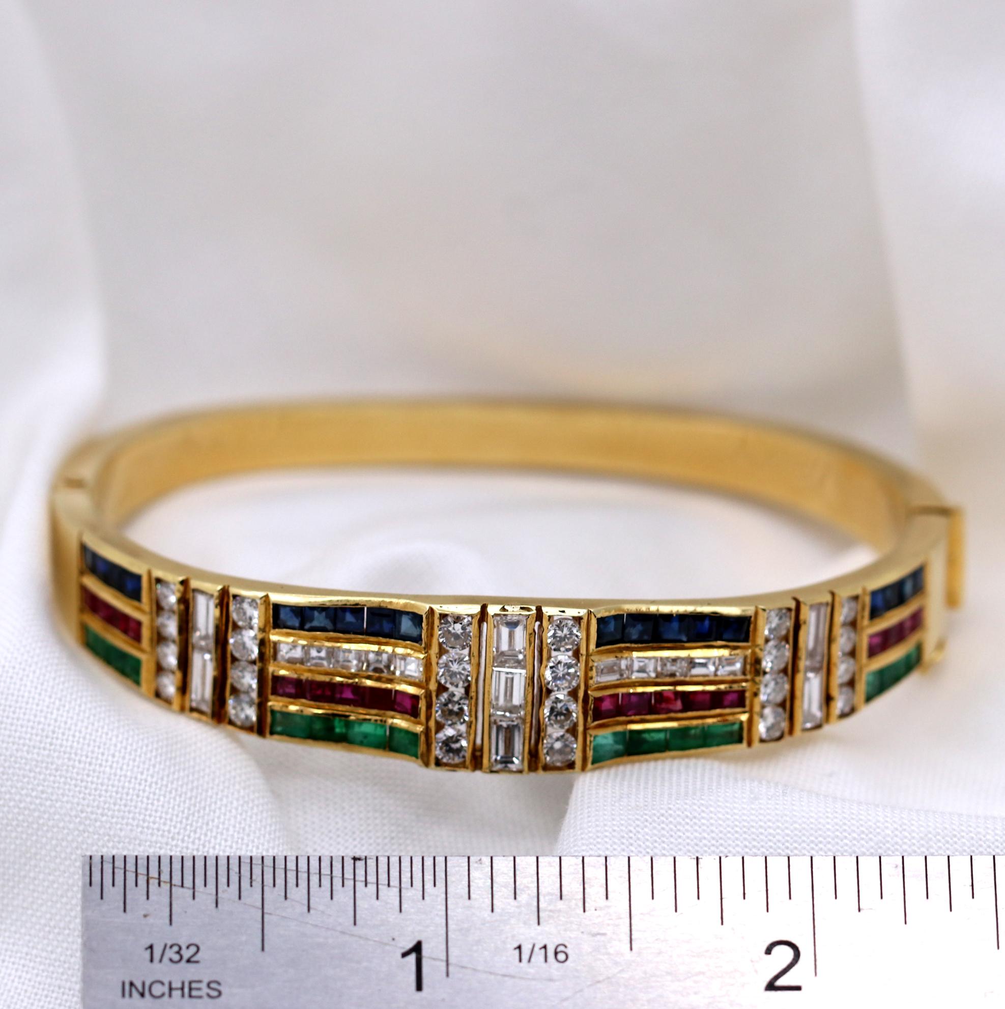 Bangle Bracelet with a Rainbow of Colored Stones and Diamonds at 1stDibs