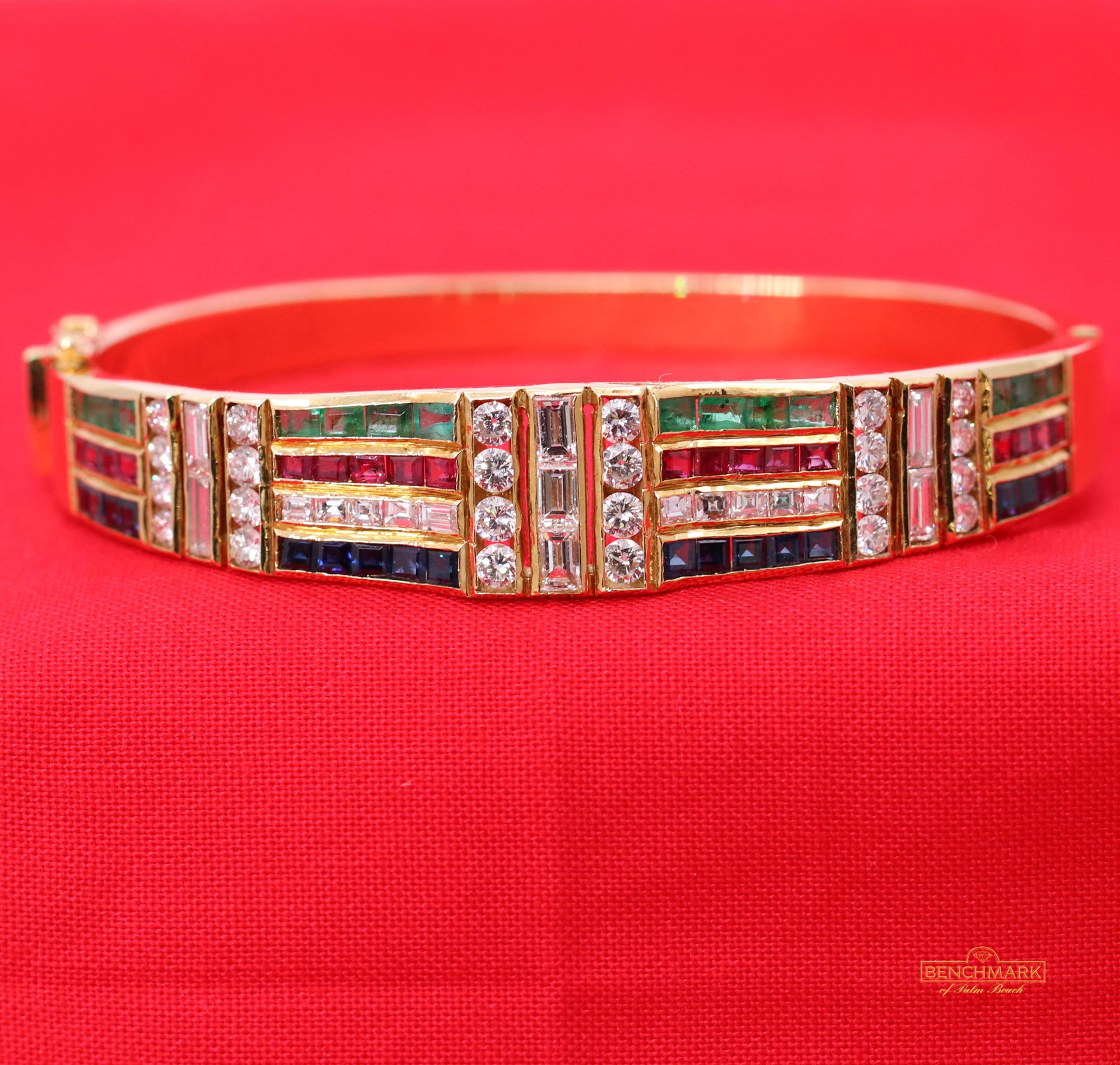 Bangle Bracelet with a Rainbow of Colored Stones and Diamonds at 1stDibs