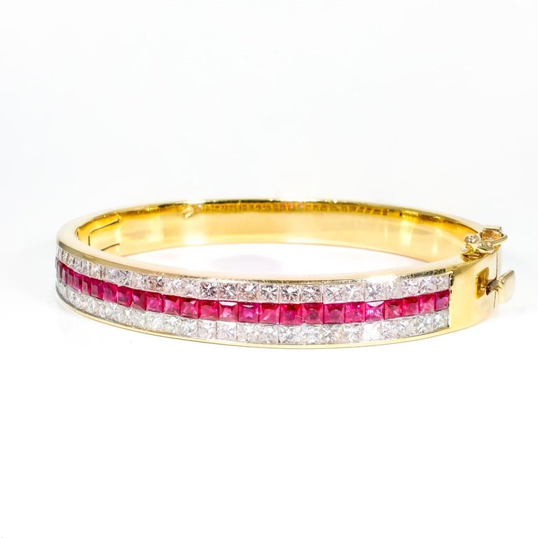Bangle with Rubies and Princess Cut Diamonds, D4.02ct.T.W, Rubies 2 ...