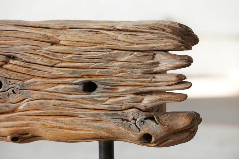 Bank, Bench by Hanni Dietrich, Carved Oak Mounted on Welded Black Iron ...