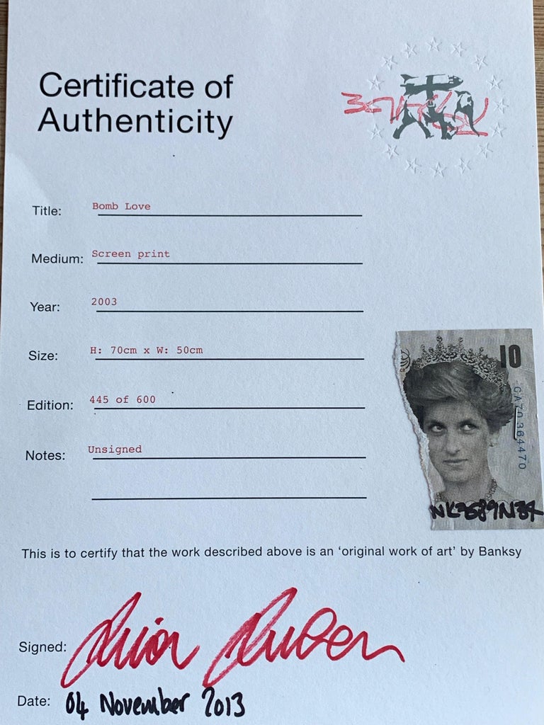 Bansky Bomb Hugger Bomb Love 2005 'Banksy British' at 1stDibs