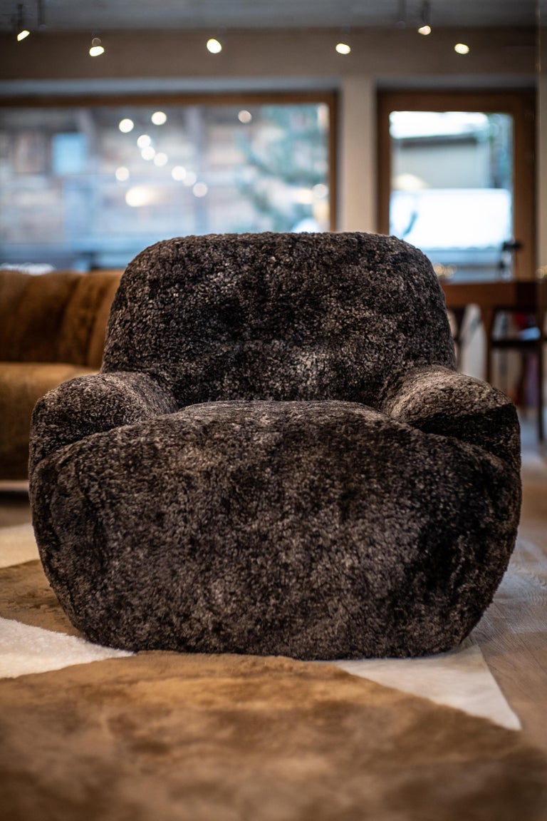 Brown Armchair with Curly Shearling Upholstery, Bao For Sale at 1stDibs