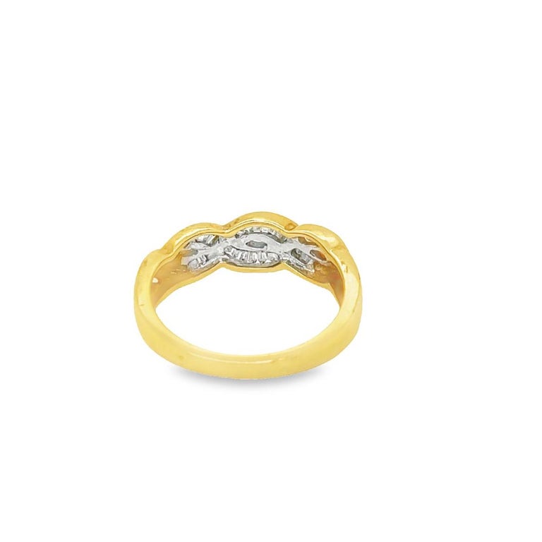 Baquette Diamond Twist Band Ring 10k Yellow Gold For Sale at 1stDibs