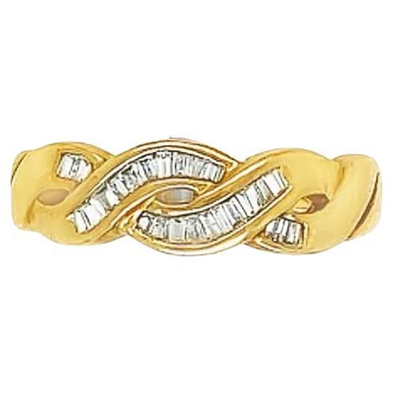 Baquette Diamond Twist Band Ring 10k Yellow Gold For Sale at 1stDibs