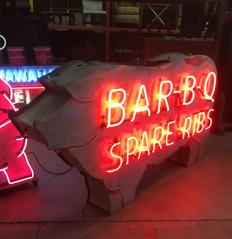 Bar - B - Q Neon Pig Sign with Original Paint at 1stDibs