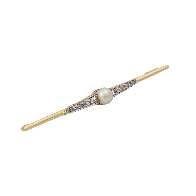 Bar Brooch with Cultured Pearl For Sale at 1stDibs