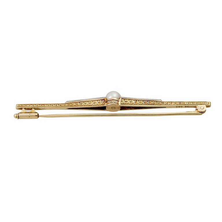Bar Brooch with Cultured Pearl For Sale at 1stDibs