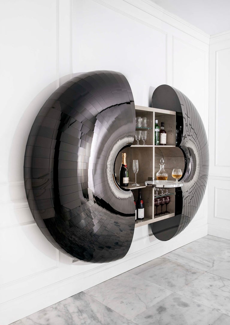 Bar Cabinet in Polished Brass and Silky Oak, Urchin by Jake Phipps For ...