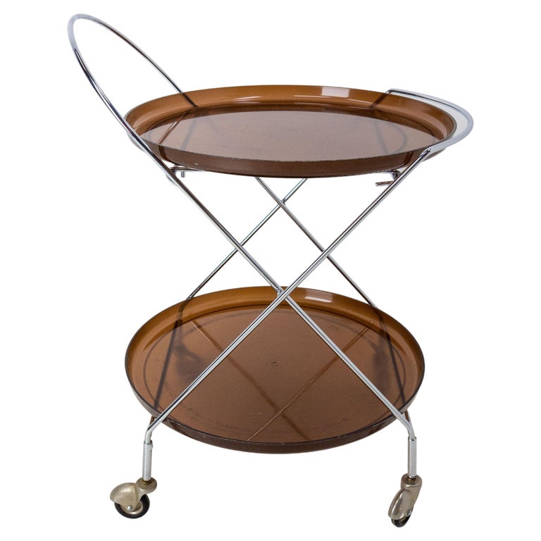 Bar Cart Drinks Cocktail Smoked Lucite and Chrome Table Foldable ...