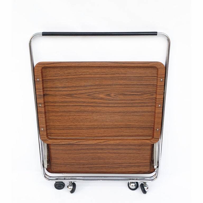 Bar Cart Folding Plastic Faux Wood and Chrome Metal by Robex, Italy ...
