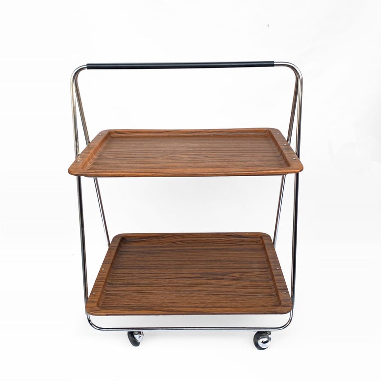 Bar Cart Folding Plastic Faux Wood and Chrome Metal by Robex, Italy ...